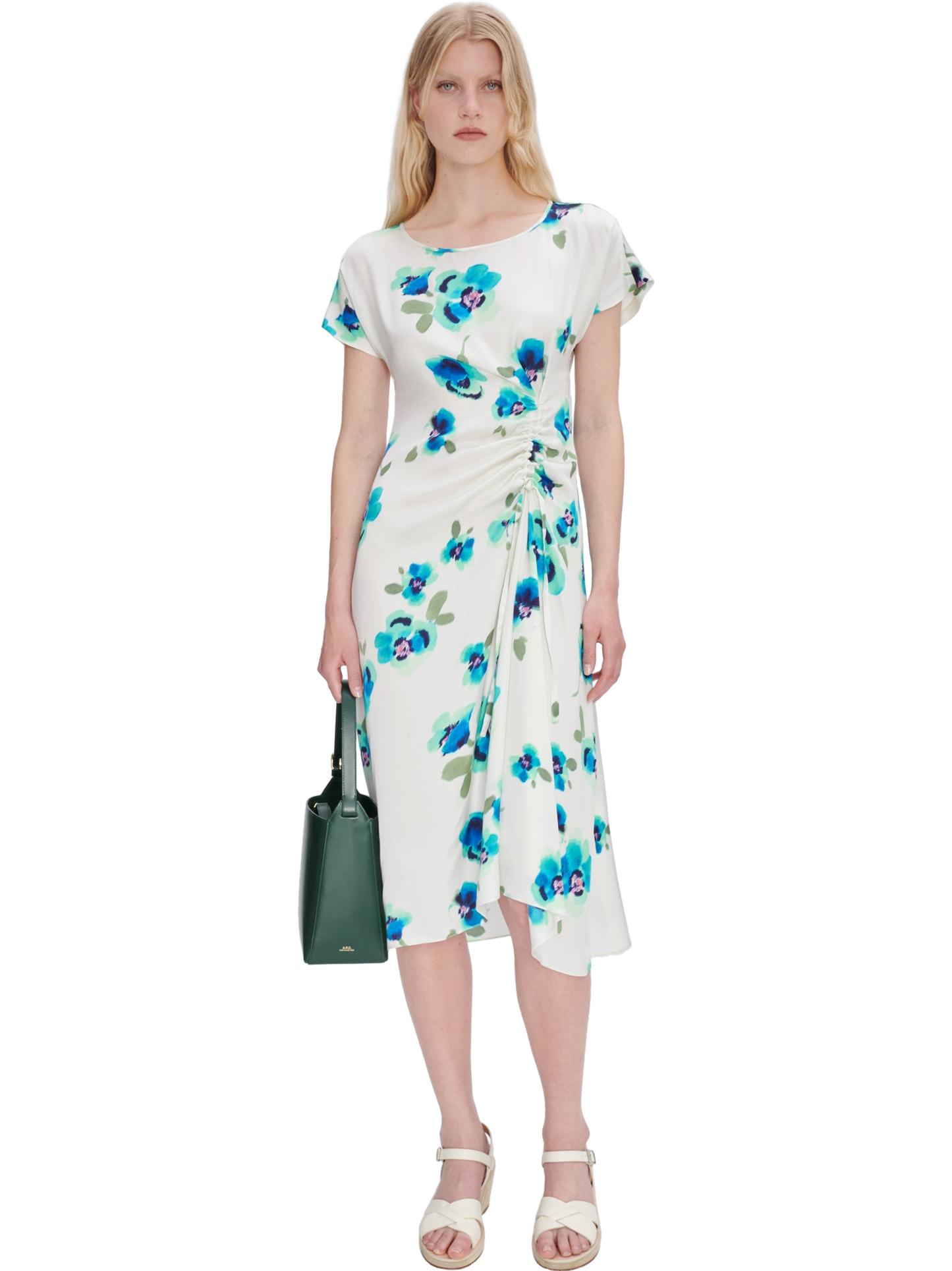 A.P.C. A.P.C. Floral Print Midi Dress with Drawstring Detail